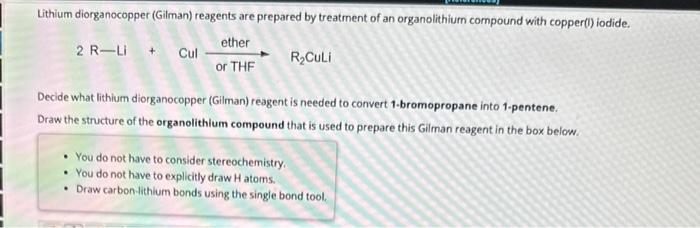 Solved 2R−Li+Cul or THF ether R2CuLi Decide what lithium | Chegg.com