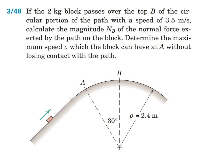 Solved 3/48 If the 2-kg block passes over the top B of the | Chegg.com