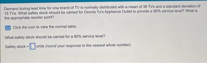 Solved Demand During Lead Time For One Brand Of Tv Is