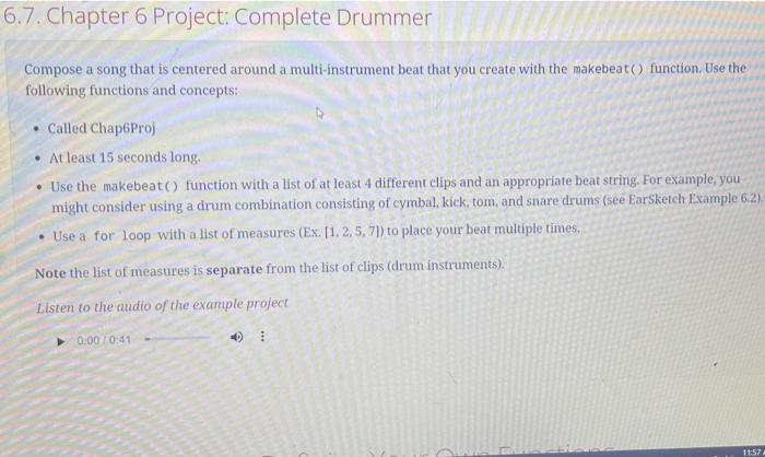 6.7. Chapter 6 Project: Complete Drummer Compose a | Chegg.com