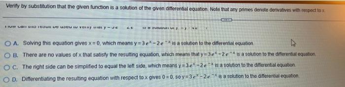 Solved Verify by substitution that the given function is a | Chegg.com
