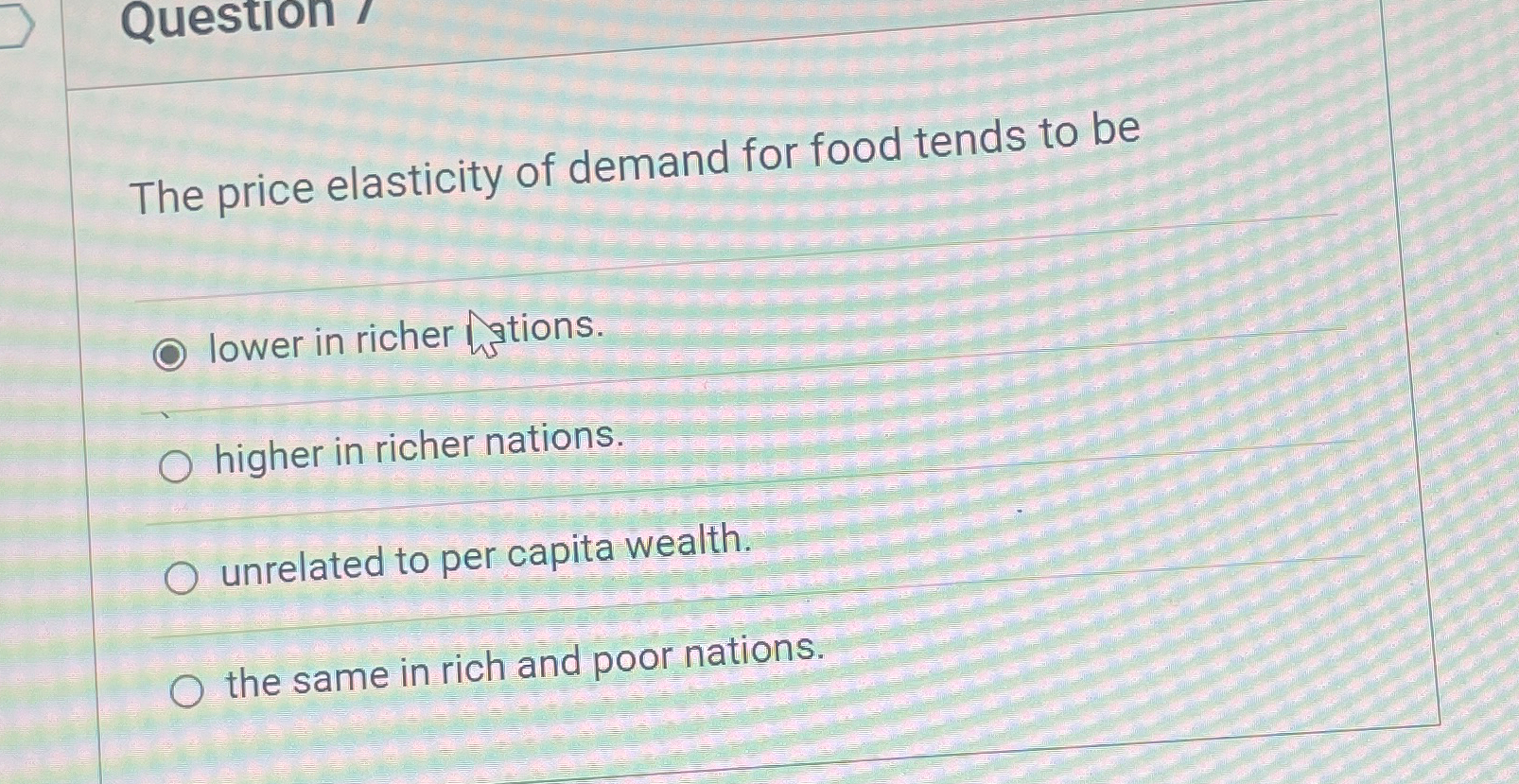 Solved The price elasticity of demand for food tends to | Chegg.com