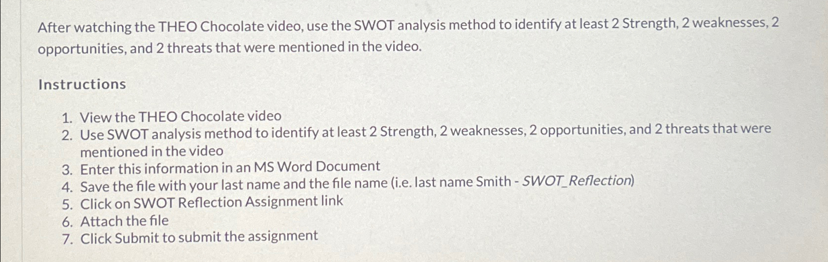 Solved After watching the THEO Chocolate video, use the SWOT | Chegg.com