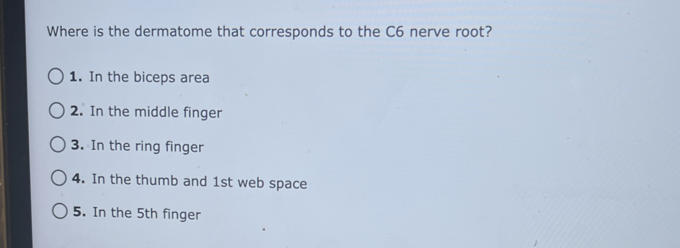 Solved Where is the dermatome that corresponds to the C6 | Chegg.com