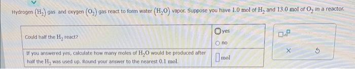 Solved Hydrogen (H2) gas and oxygen (O2) gas react to form | Chegg.com