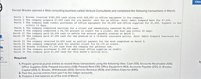 Solved ook rint erences Denzel Brooks opened a Web | Chegg.com