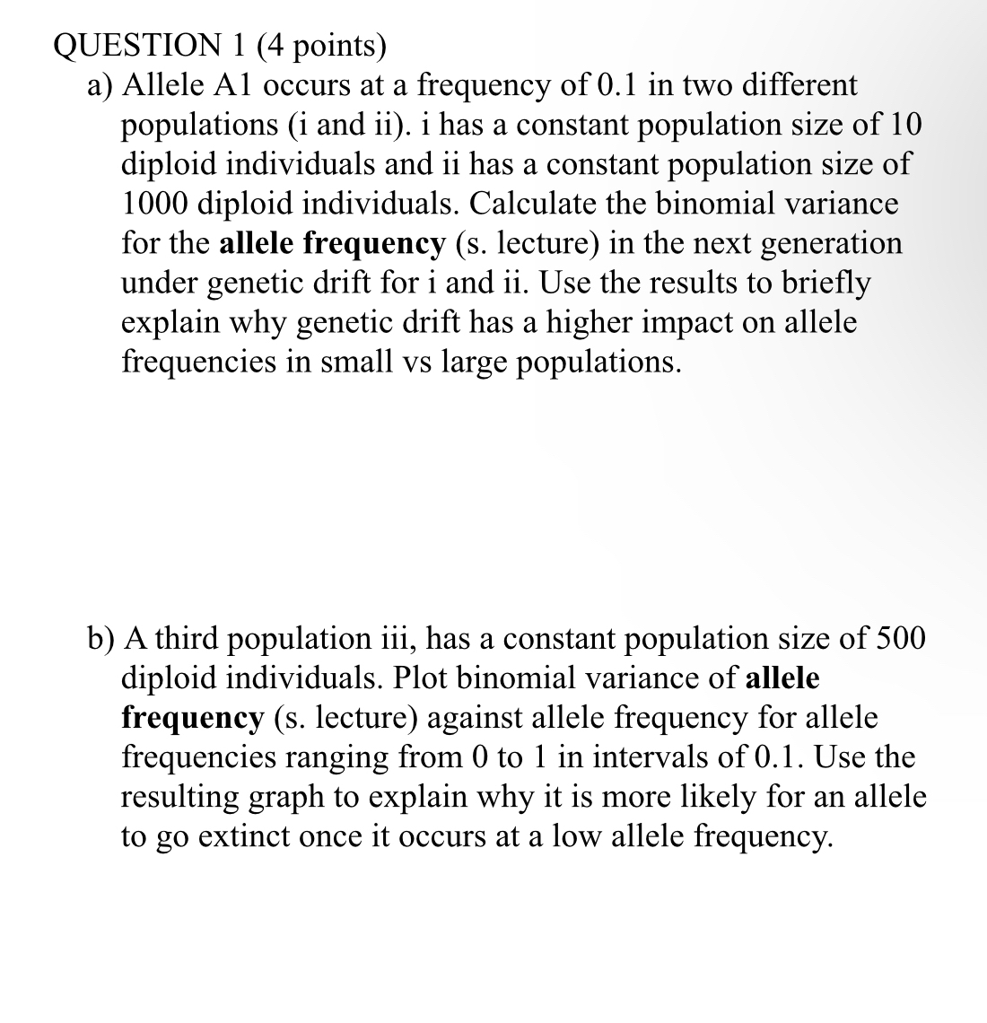 Solved QUESTION 1 (4 points)a) Allele A1 occurs at a | Chegg.com Solved QUESTION 1 (4 points)a) Allele A1 occurs at a | Chegg.com