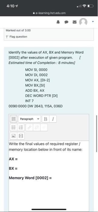 Solved 4:104 e-learning.hct.edu.om Marked out of 3.00 Flag | Chegg.com