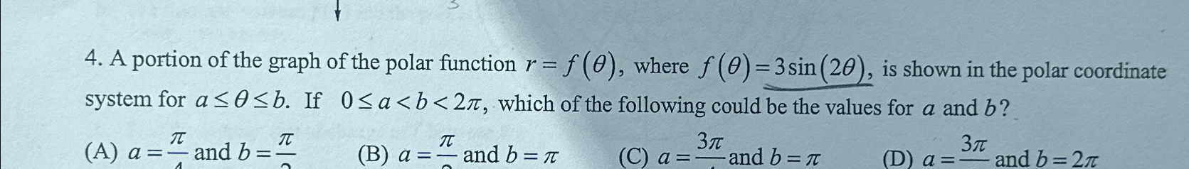 Solved A portion of the graph of the polar function r=f(θ), | Chegg.com