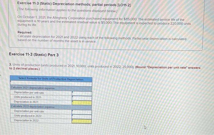 Solved Required information Exercise 11-3 (Static) | Chegg.com