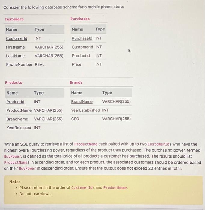 Solved Consider the following database schema for a mobile | Chegg.com