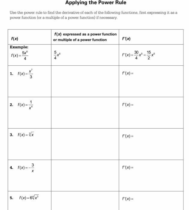 Solved Applying the Power Rule Use the power rule to find | Chegg.com