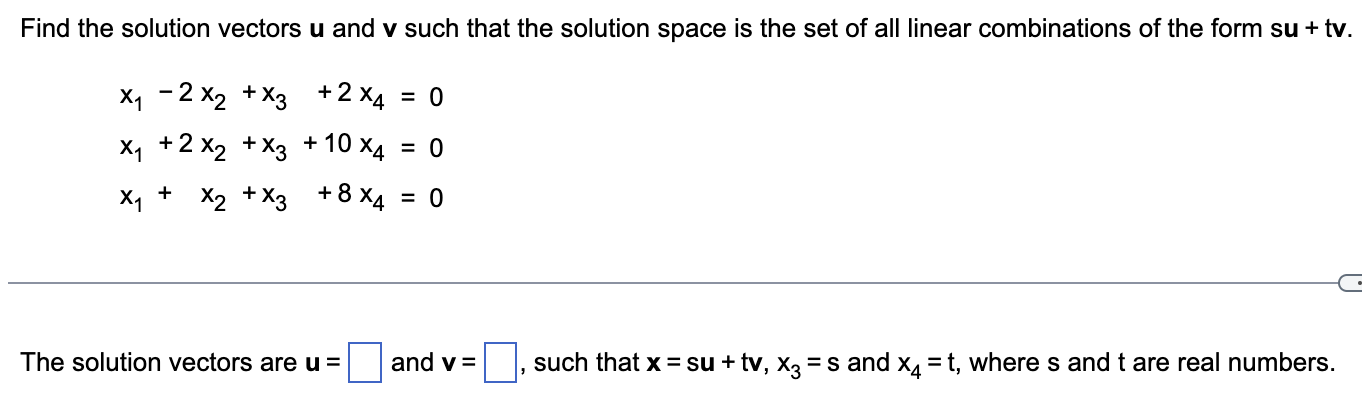 Solved Find the solution vectors u ﻿and v ﻿such that the | Chegg.com