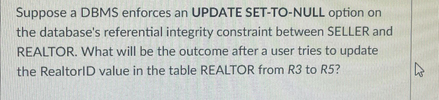 Solved Suppose A Dbms Enforces An Update Set To Null Option 4515