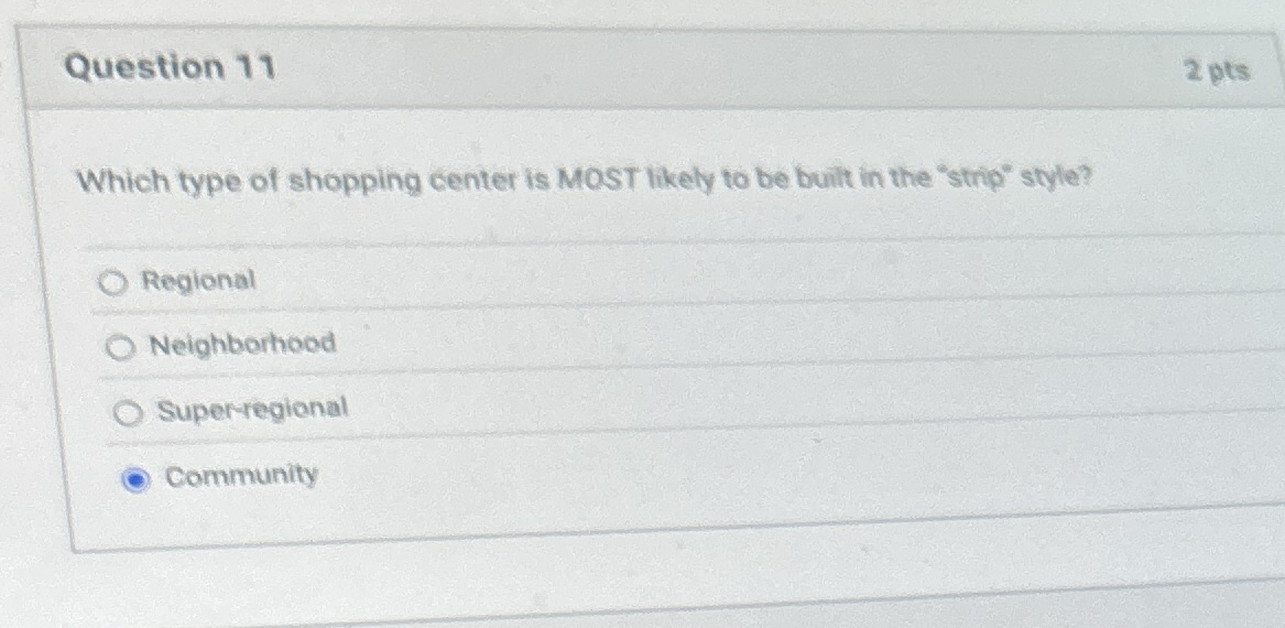 Solved Question 112 ﻿ptsWhich type of shopping center is | Chegg.com