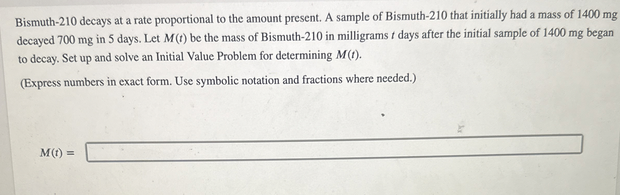 Solved Bismuth- 210 ﻿decays at a rate proportional to the | Chegg.com