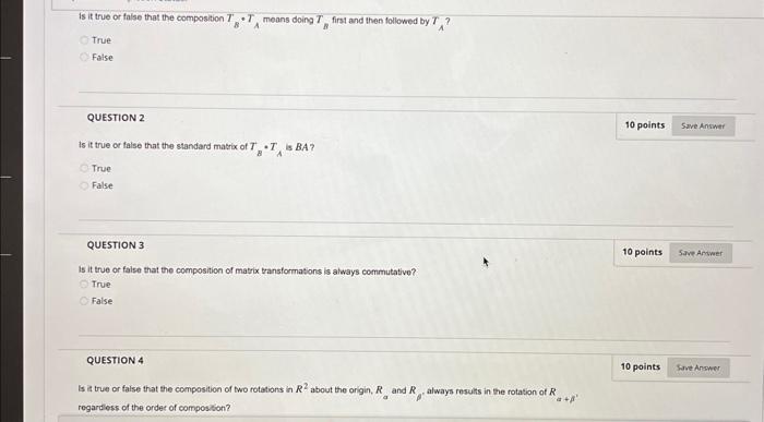 Solved is it true or false that the composition TB⋅TA means | Chegg.com