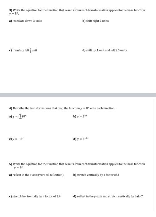 Solved 3) Write the equation for the function that results | Chegg.com