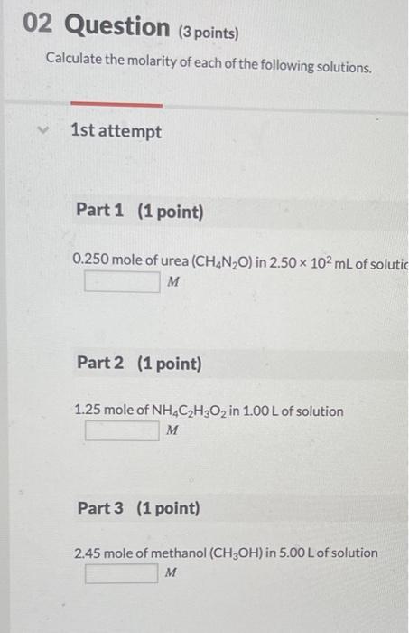 Solved Calculate the molarity of each of the following | Chegg.com