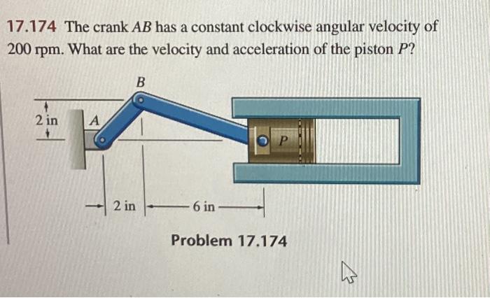Solved 17.174 The crank AB has a constant clockwise angular | Chegg.com