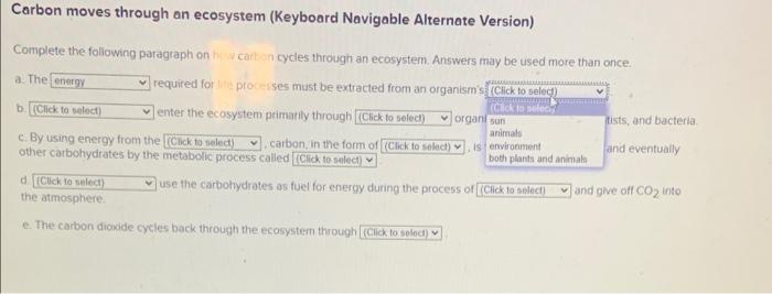 Solved Carbon moves through an ecosystem (Keyboard Navigable | Chegg.com