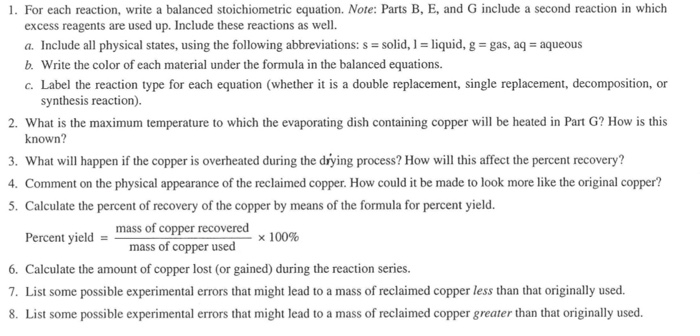 Solved 1. For each reaction, write a balanced stoichiometric | Chegg.com