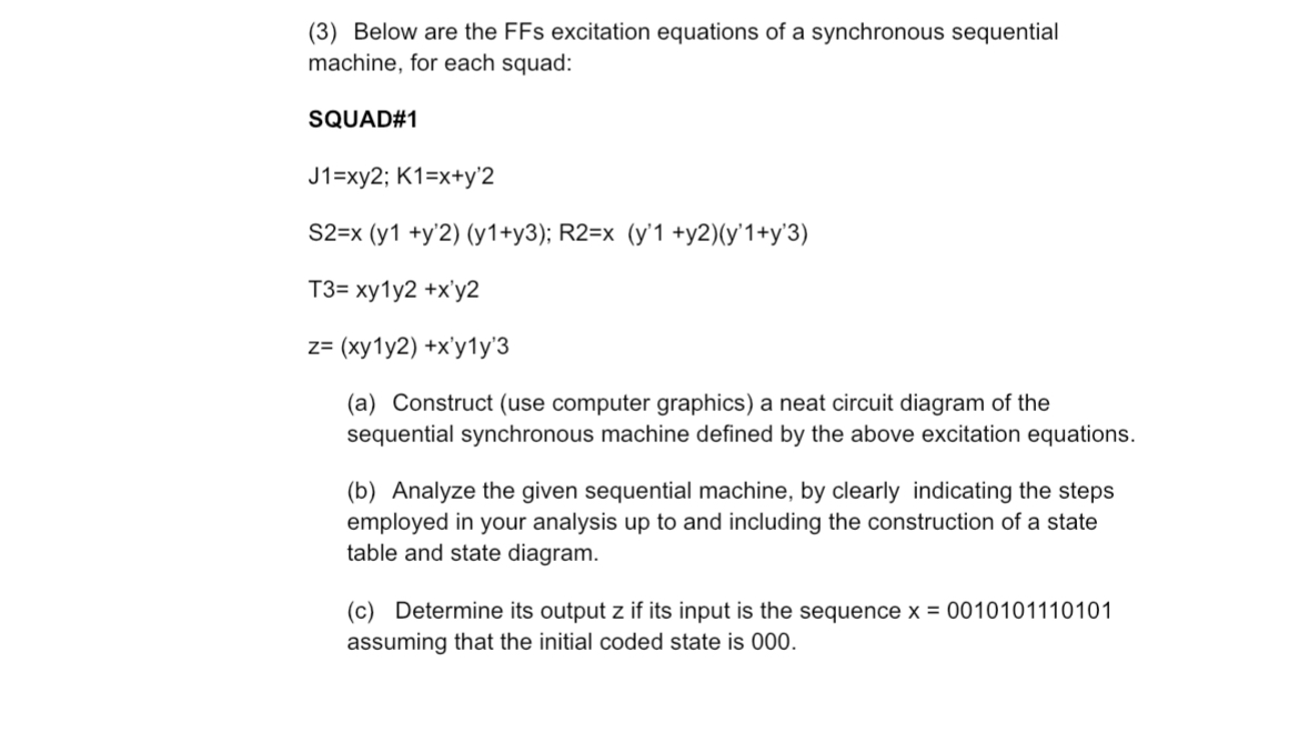 Solved (3) ﻿Below are the FFs excitation equations of a | Chegg.com