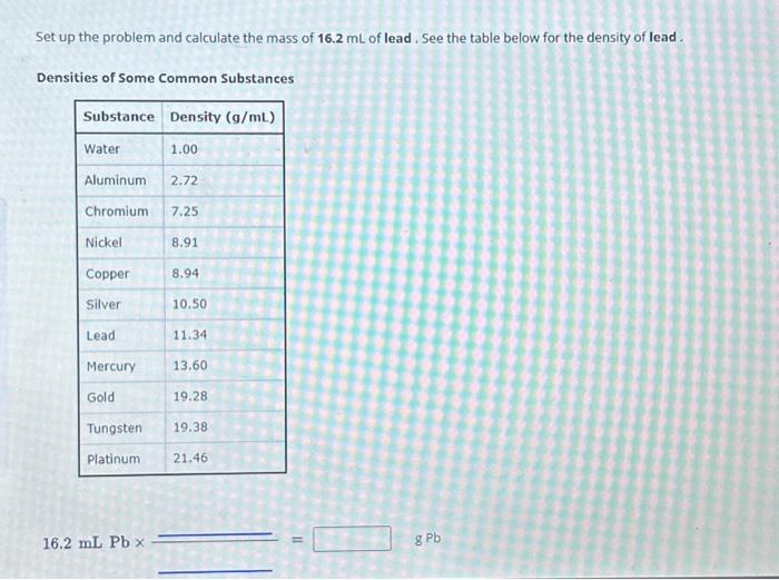Solved Set up the problem and calculate the mass of 16.2 mL | Chegg.com