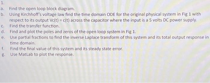 Solved \#1) Solve a−f R=1C=7a. Find the open loop block | Chegg.com