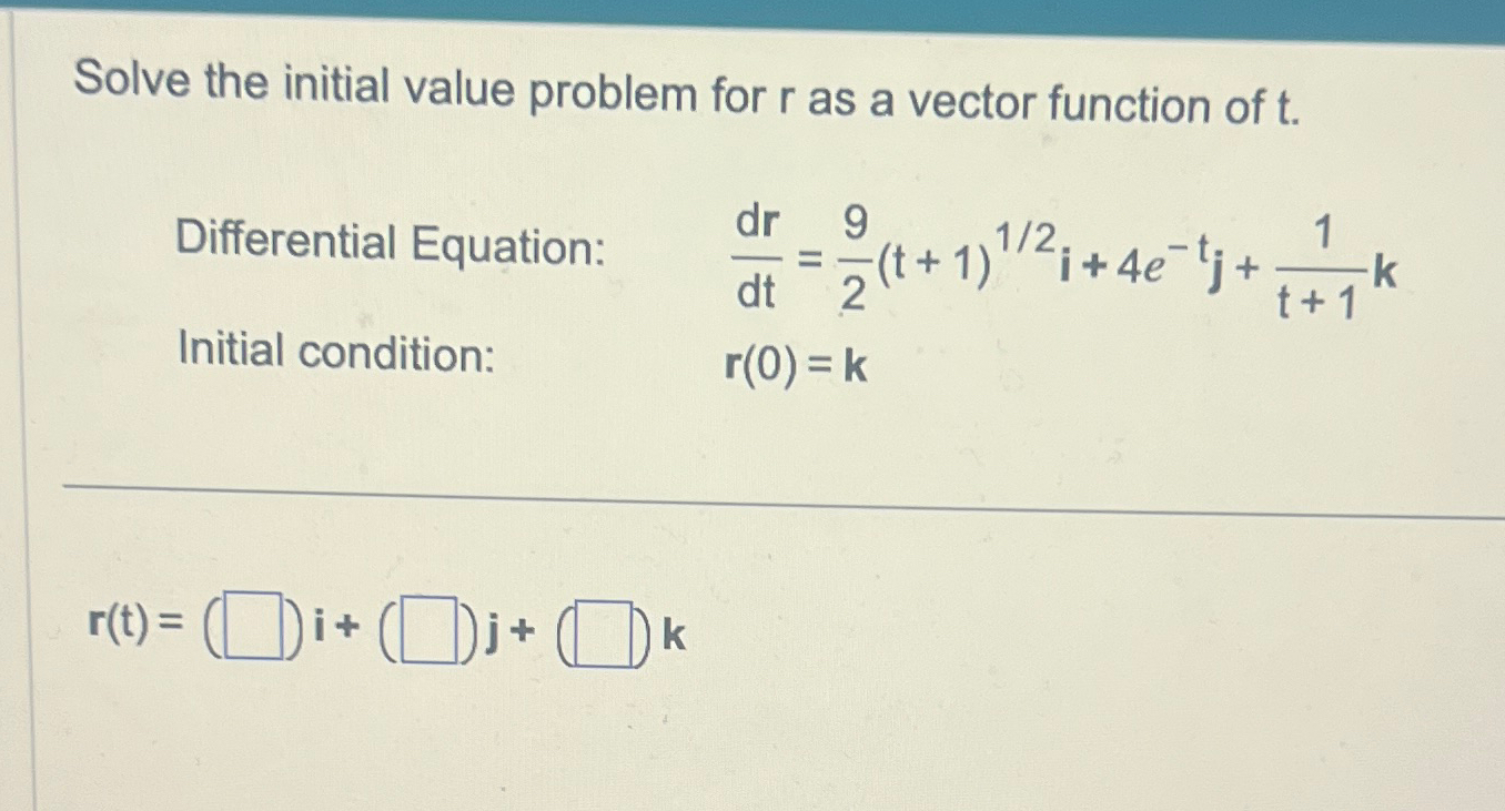 Solved Solve the initial value problem for r ﻿as a vector | Chegg.com