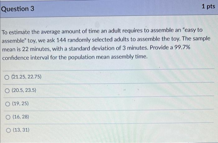 Solved 1 pts Question 3 To estimate the average amount of | Chegg.com