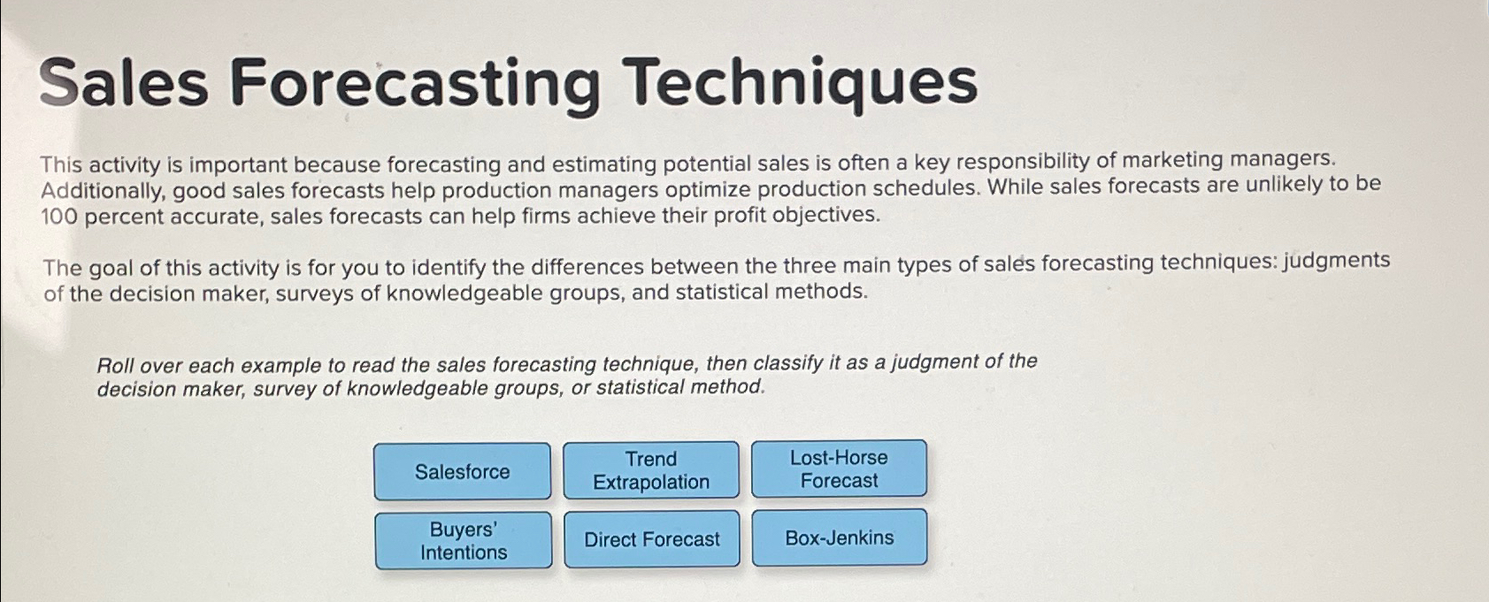 Solved Sales Forecasting Techniquesthis Activity Is