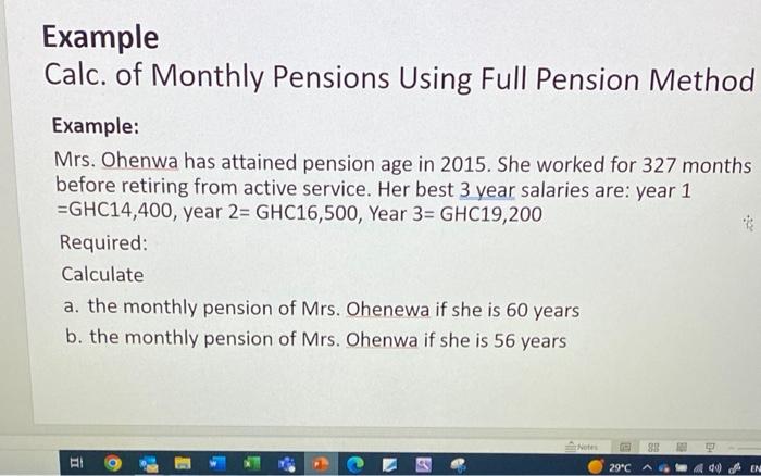 Solved Example Calc. of Monthly Pensions Using Full Pension | Chegg.com
