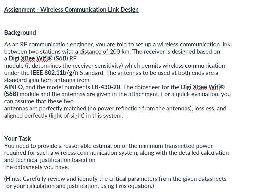 Solved Assignment ﻿wireless Communication Link