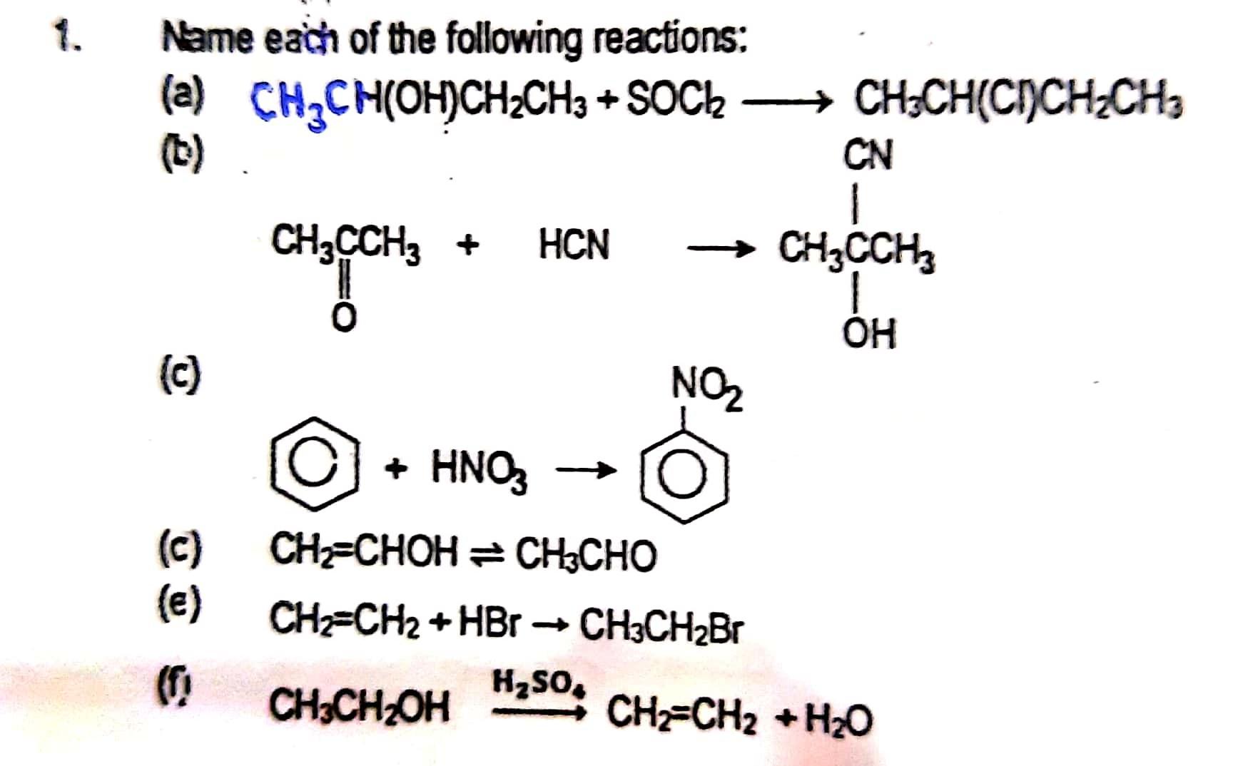 Solved 1. Name each of the following reactions: (a) | Chegg.com