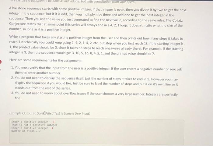 Solved A hailstone sequence starts with some positive | Chegg.com