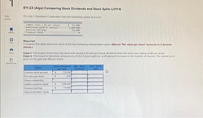 Solved 1.66 points eBook Hint Print References E11-23 (Algo) | Chegg.com