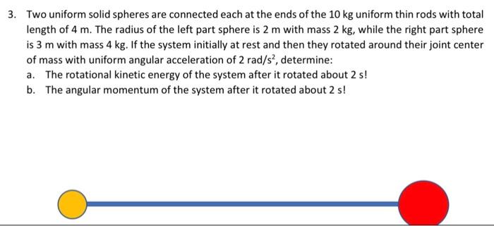 Solved 3. Two uniform solid spheres are connected each at | Chegg.com