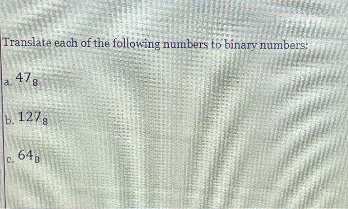 Solved Translate each of the following numbers to binary | Chegg.com