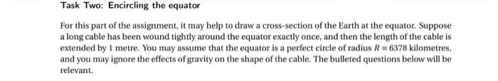 Solved Task Two: Encircling the equator For this part of the | Chegg.com