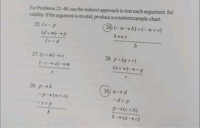 Solved For Problems 19-34, test cach argument for validity | Chegg.com