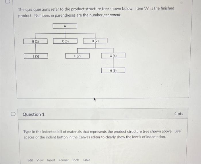 The quiz questions refer to the product structure | Chegg.com