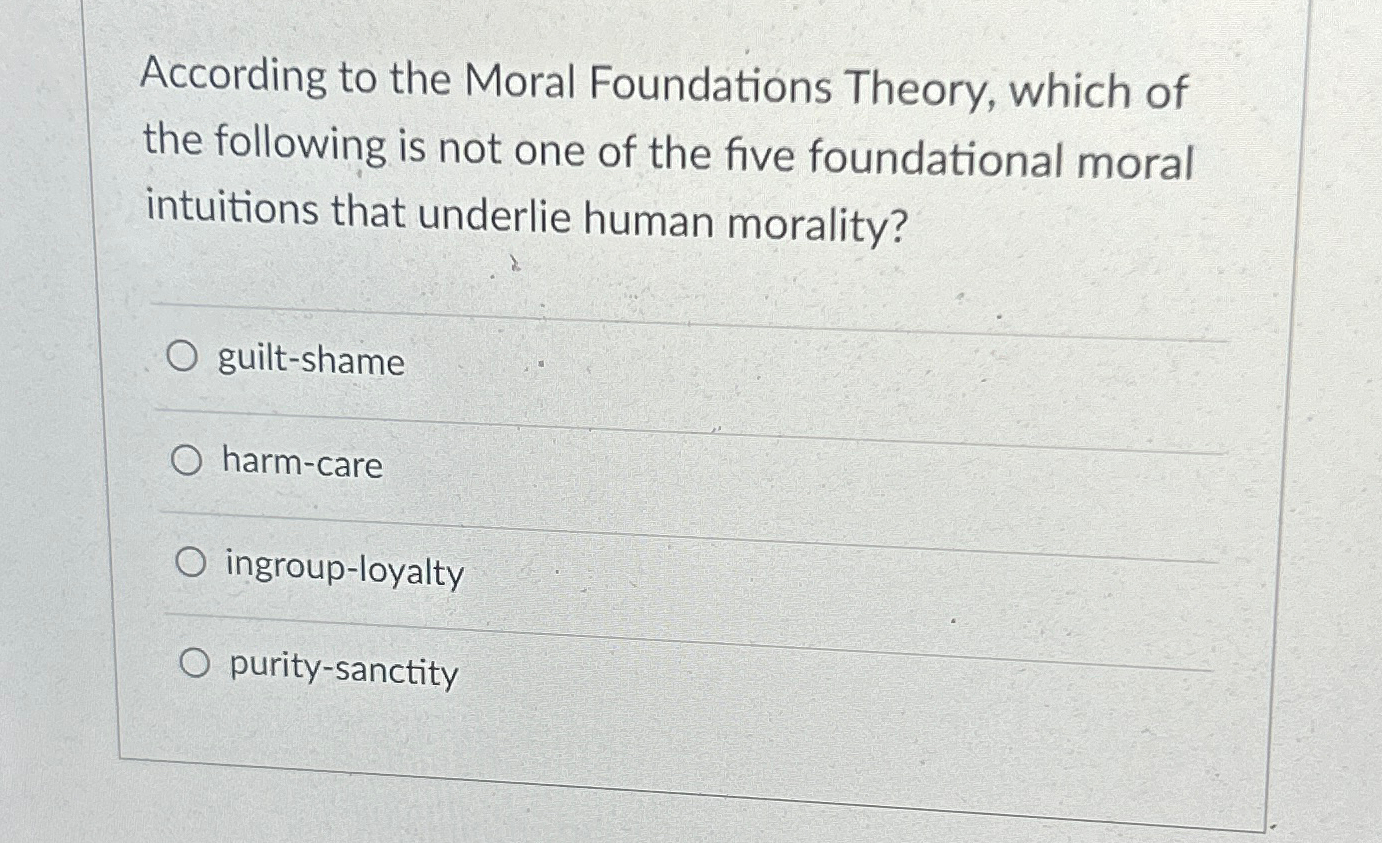 Solved According to the Moral Foundations Theory, which of | Chegg.com