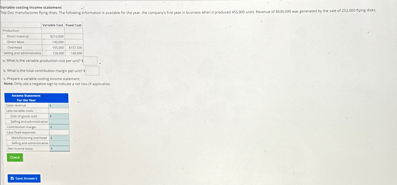 Solved Variable costing income statement\table[[,Variable | Chegg.com