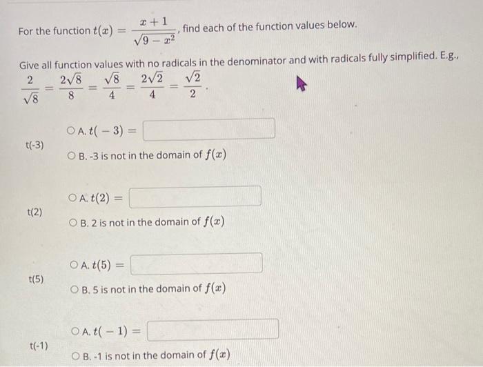Solved For the function t(x)=9−x2x+1, find each of the | Chegg.com