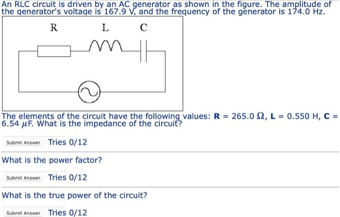 Solved An RLC circuit is driven by an AC generator as shown | Chegg.com