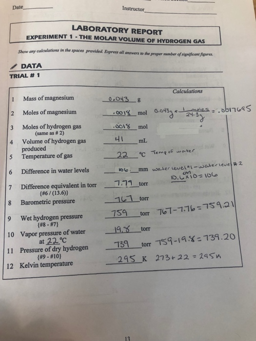CALCULATIONS Calculate the volume of the hydrogen | Chegg.com