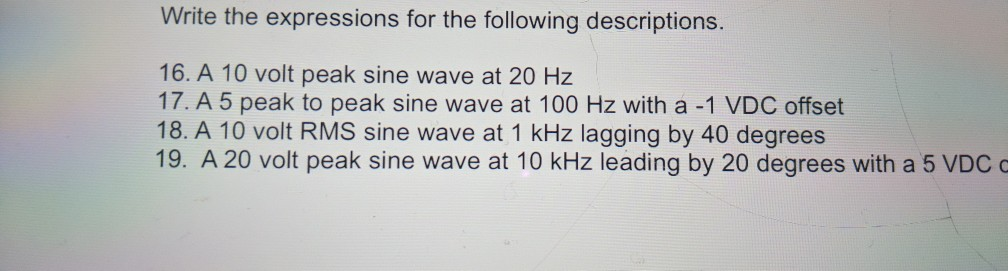 Solved Write the expressions for the following descriptions. | Chegg.com