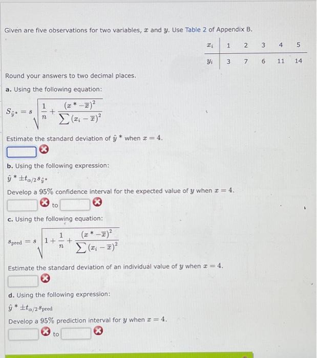 Solved Given are five observations for two variables, x and | Chegg.com