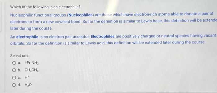 Solved Which of the following is an electrophile? | Chegg.com